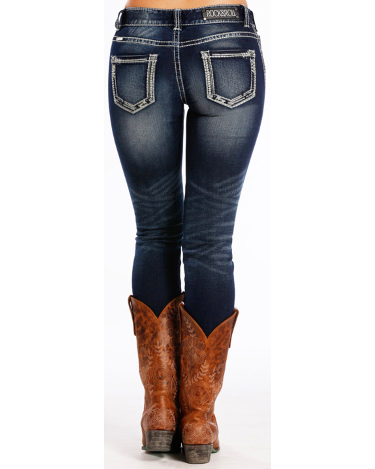 Rock And Roll Cowgirl Womens Dark Blue Mid Rise Skinny Jeans Country Outfitter