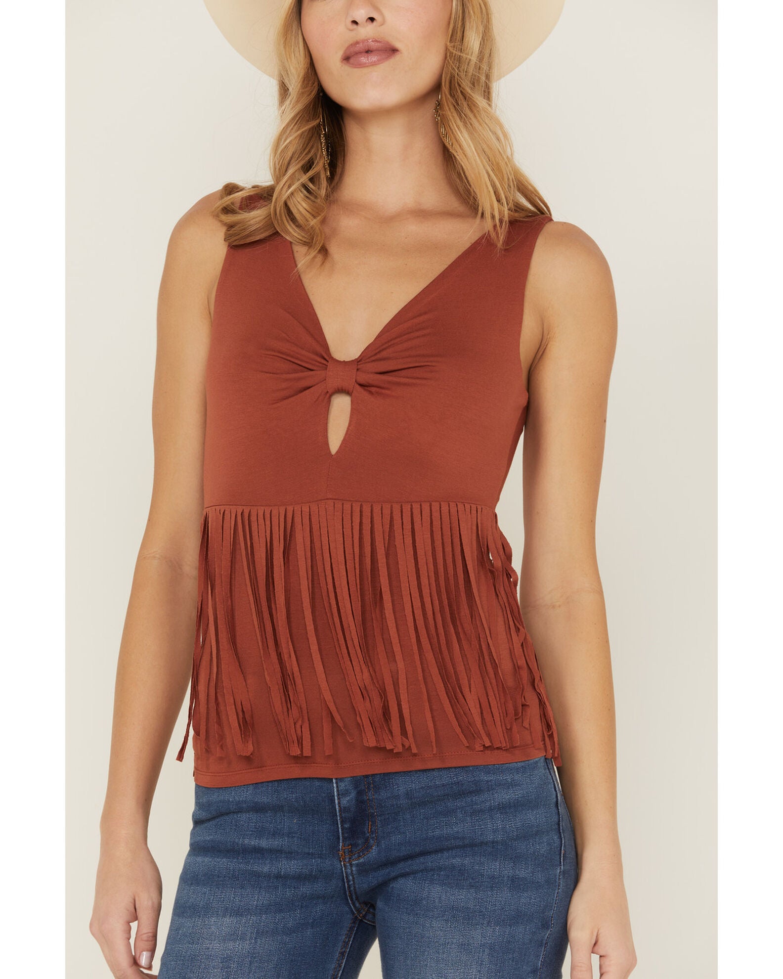 Idyllwind Women's Bluebell Twist & Fringe Top, Pecan