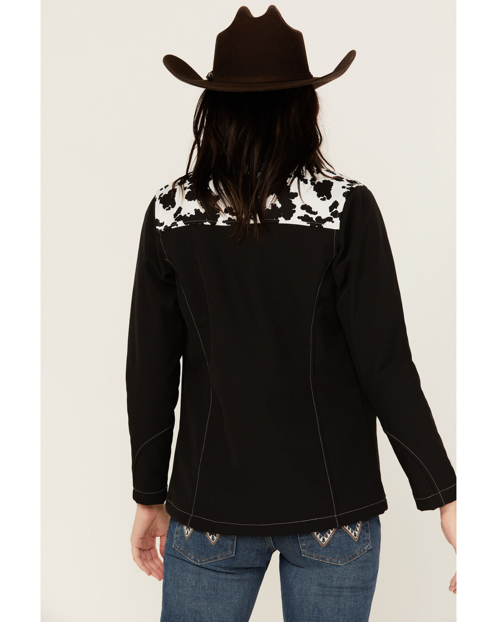 Product Name: Cowgirl Hardware Women's Cow Print Yoke Softshell Jacket