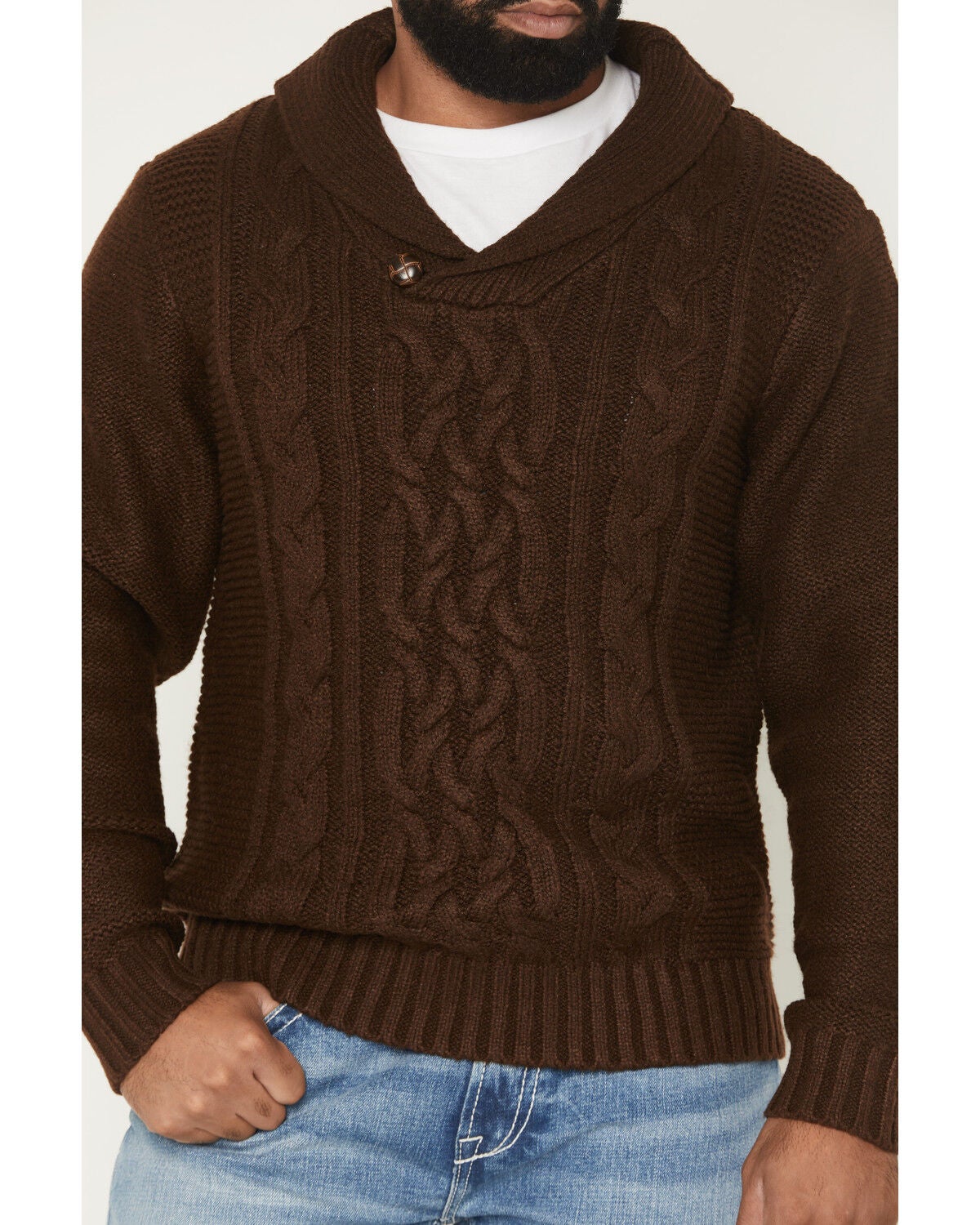 Cotton & Rye Men's Boot Barn Exclusive Solid Cable Knit Sweater, Dark Brown