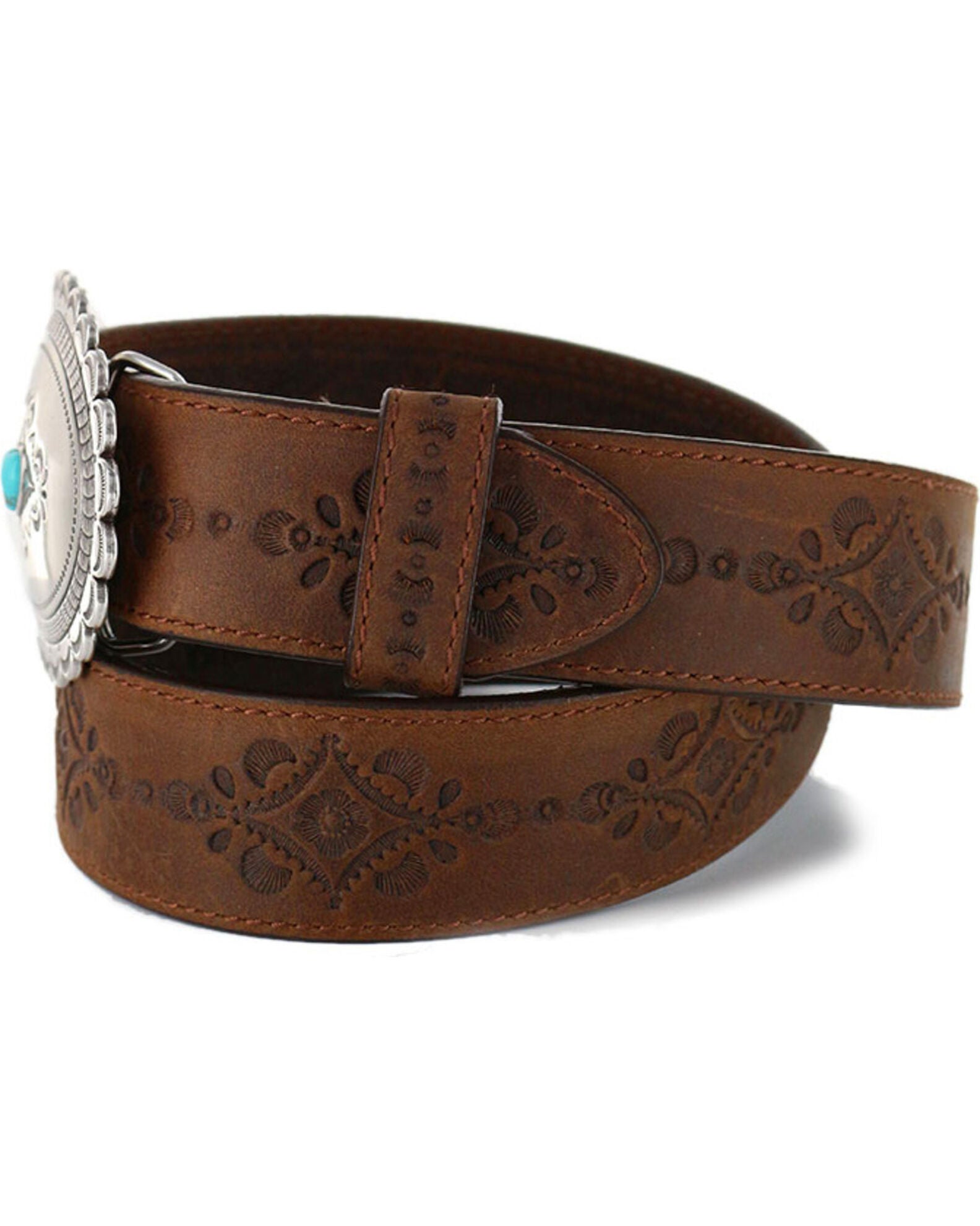 Justin Women's Navajo Heart Leather Belt, Bark