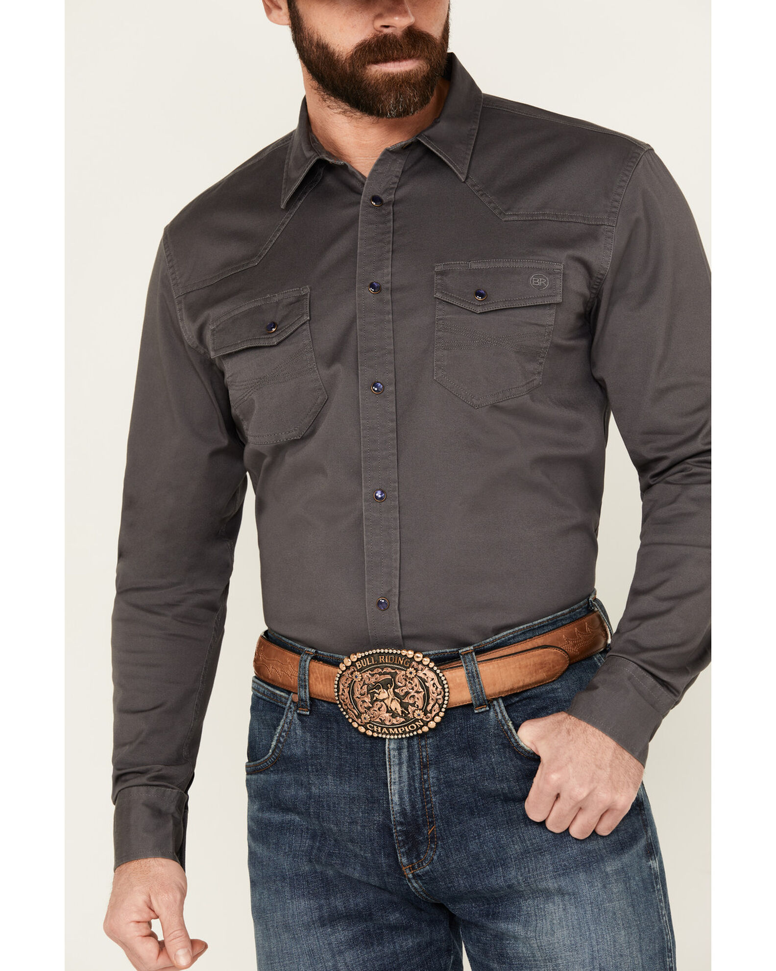 Product Name: Blue Ranchwear Men's Rustler Solid Twill Long Sleeve Snap ...