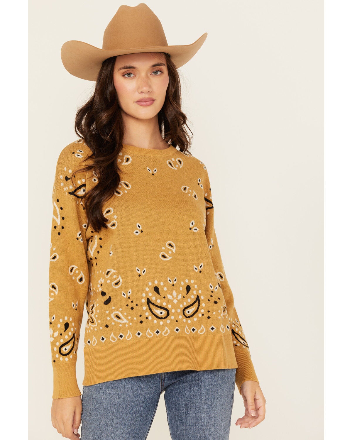 Cotton & Rye Women's Bandana Print Sweater, Gold, hi-res