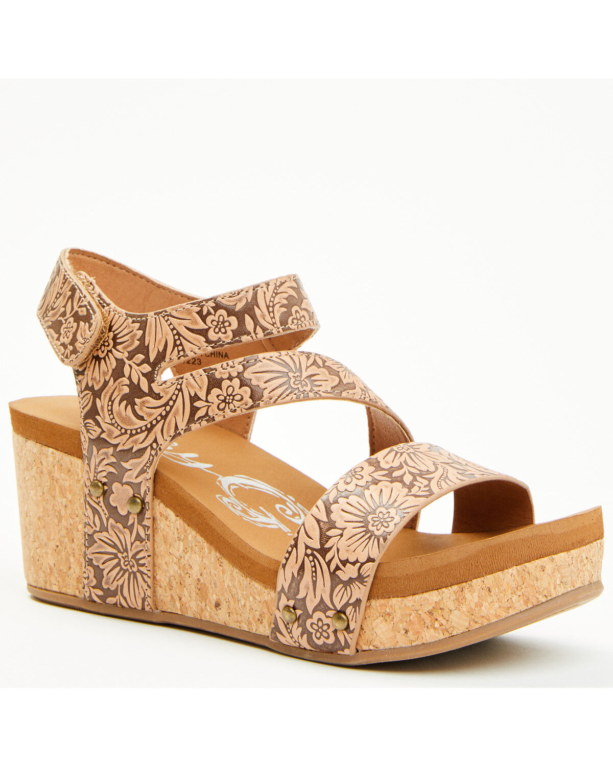 Very G Women's Casper Tooled Wedge Sandals , Nude, hi-res