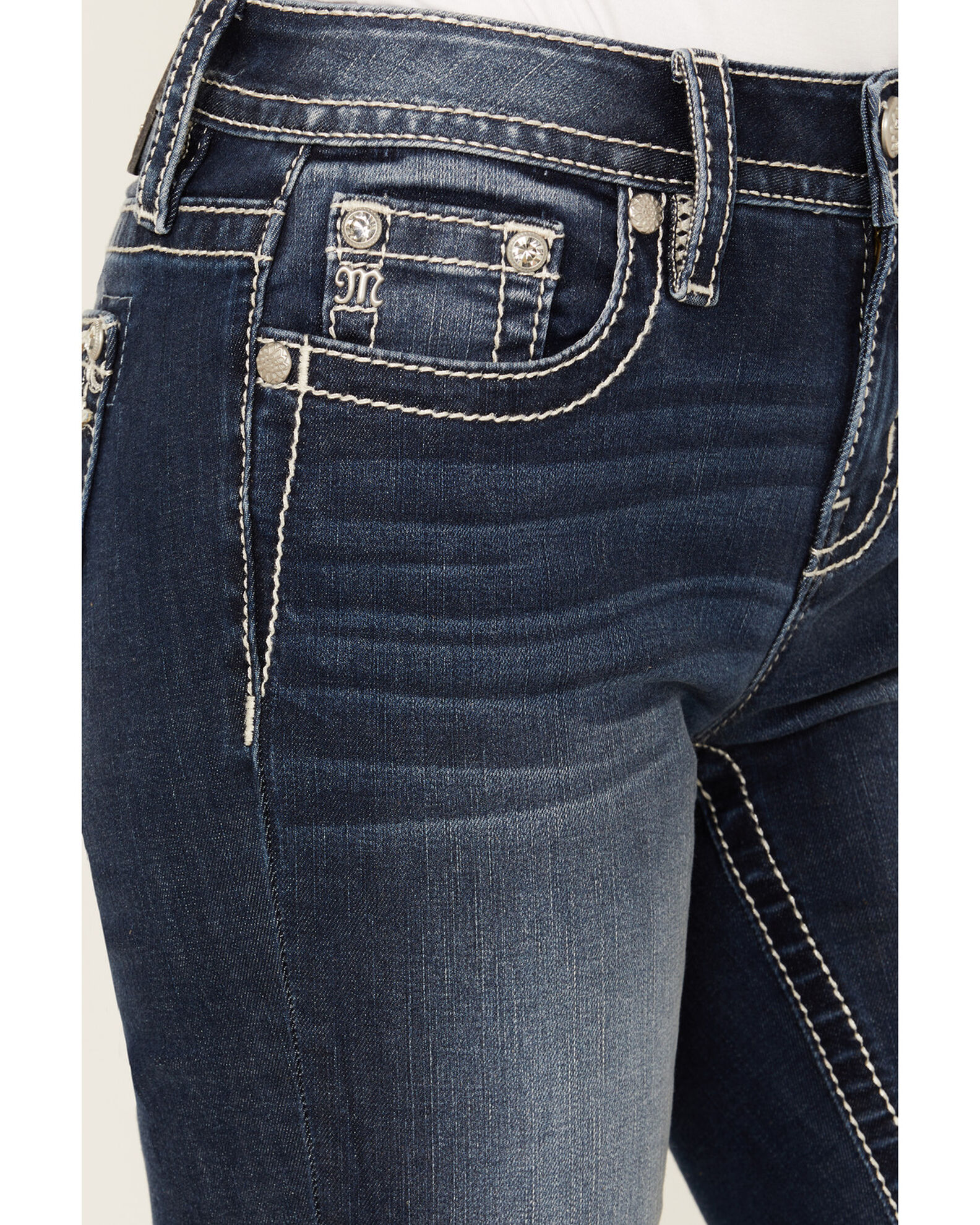 Miss Me Women's Dark Wash Mid Rise Bootcut Stretch Denim Miss Me Women's Dark Wash Mid Rise Bootcut Stretch Denim