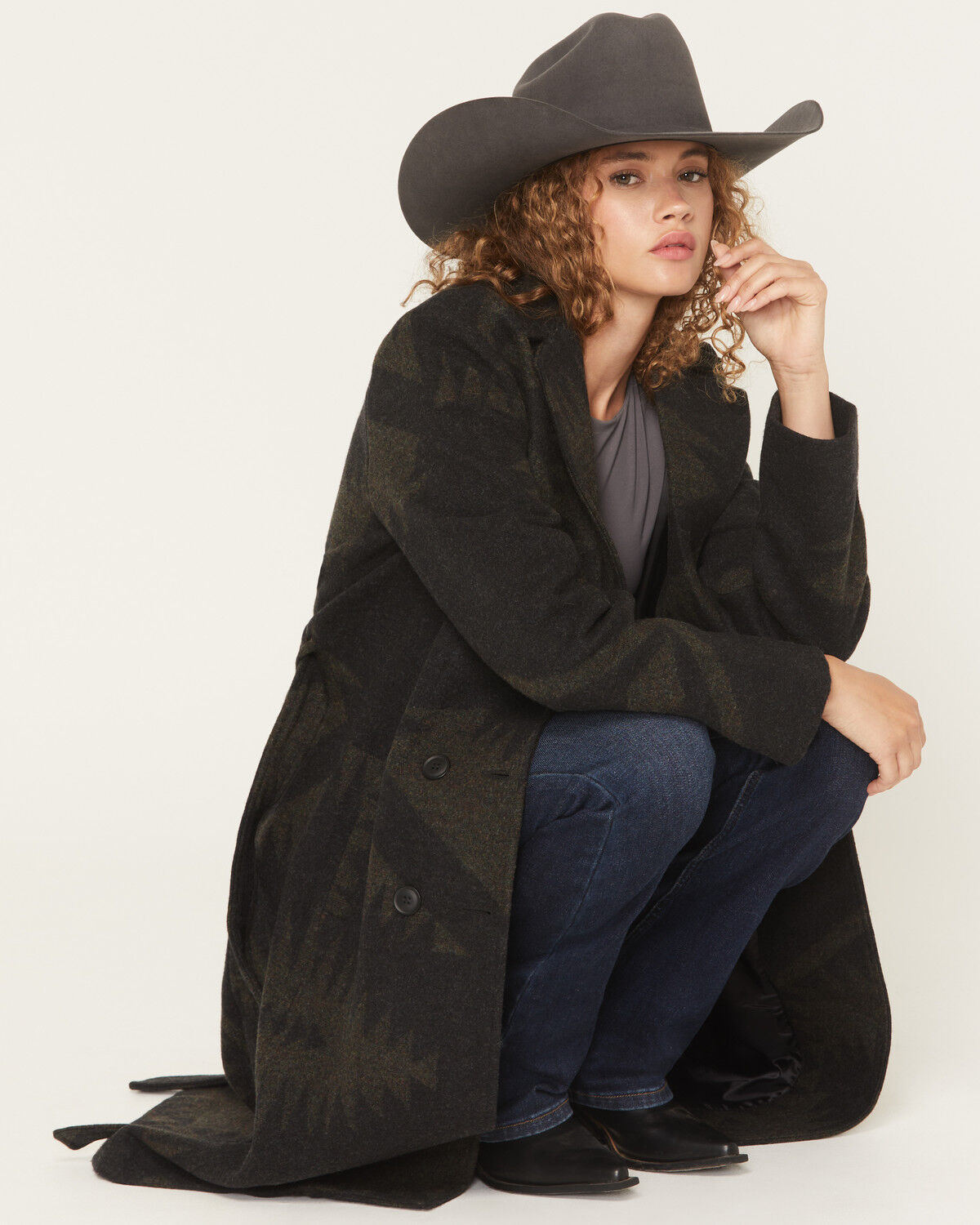 Pendleton Women's Jacquard Wool Trench Coat, Olive