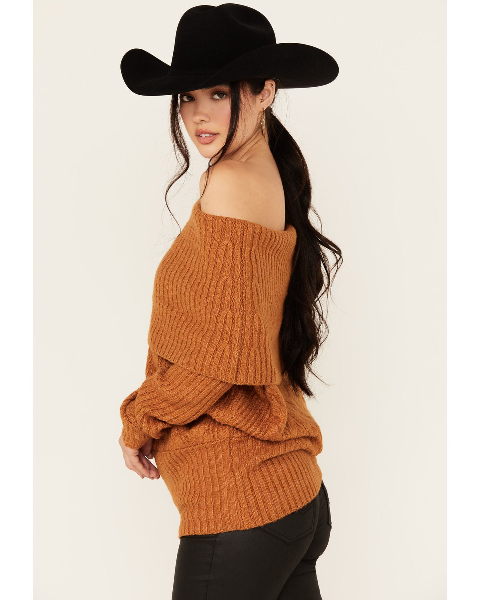 Shyanne Women's Off The Shoulder Cable Knit Sweater, Gold