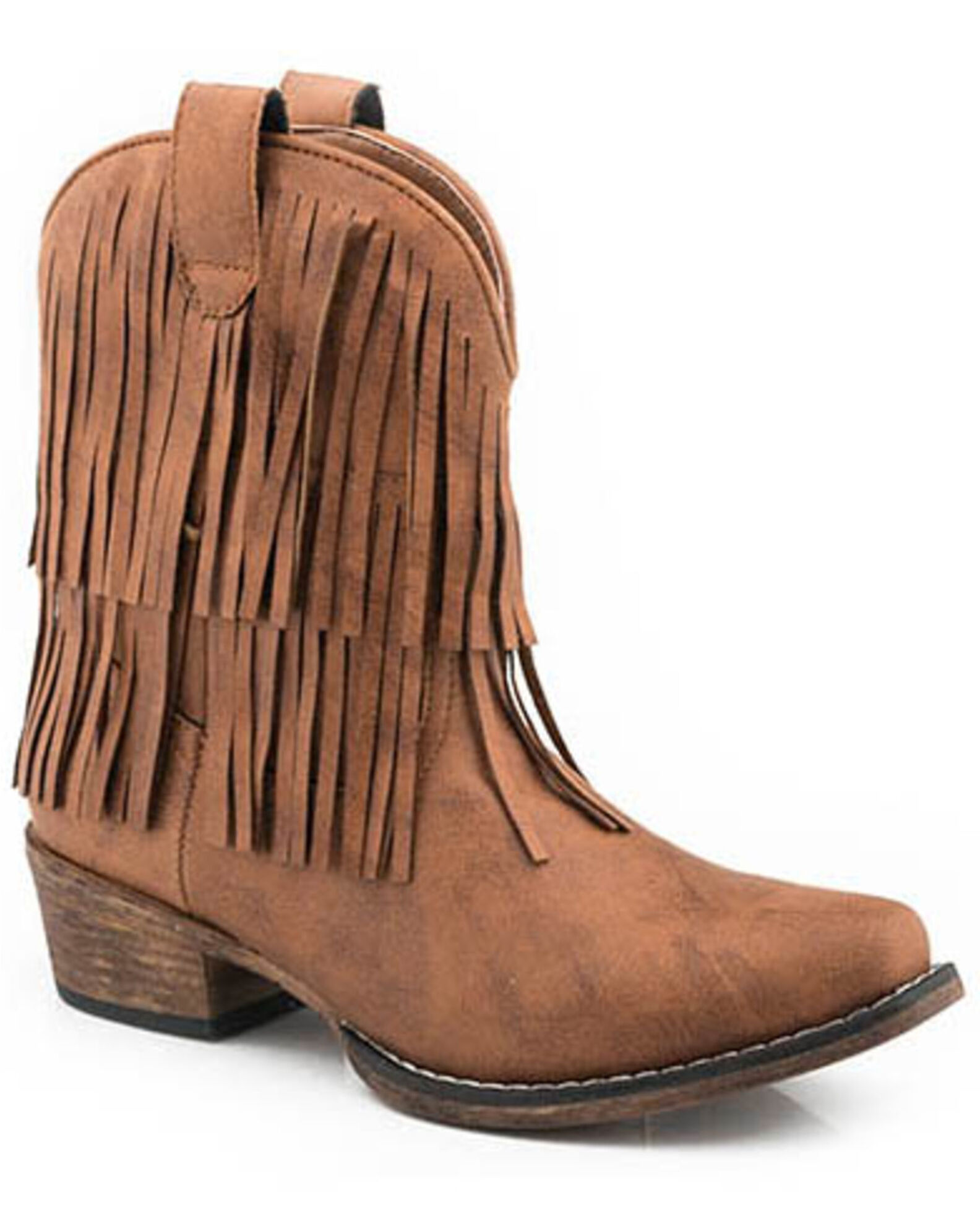 Roper Women's Riley Fringe Western Boots - Snip Toe, Tan