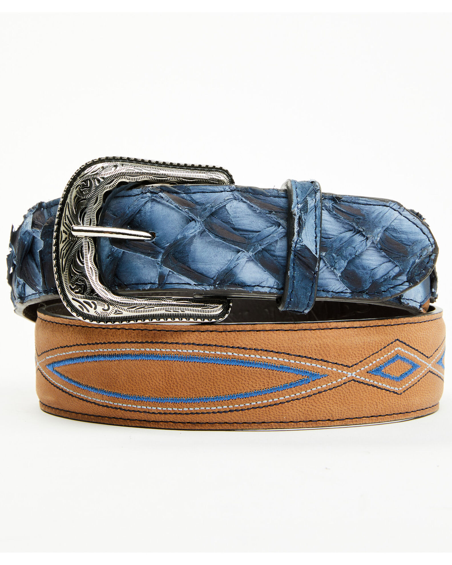 Cody James Men's Exotic Pirarucu Billet Belt, Blue