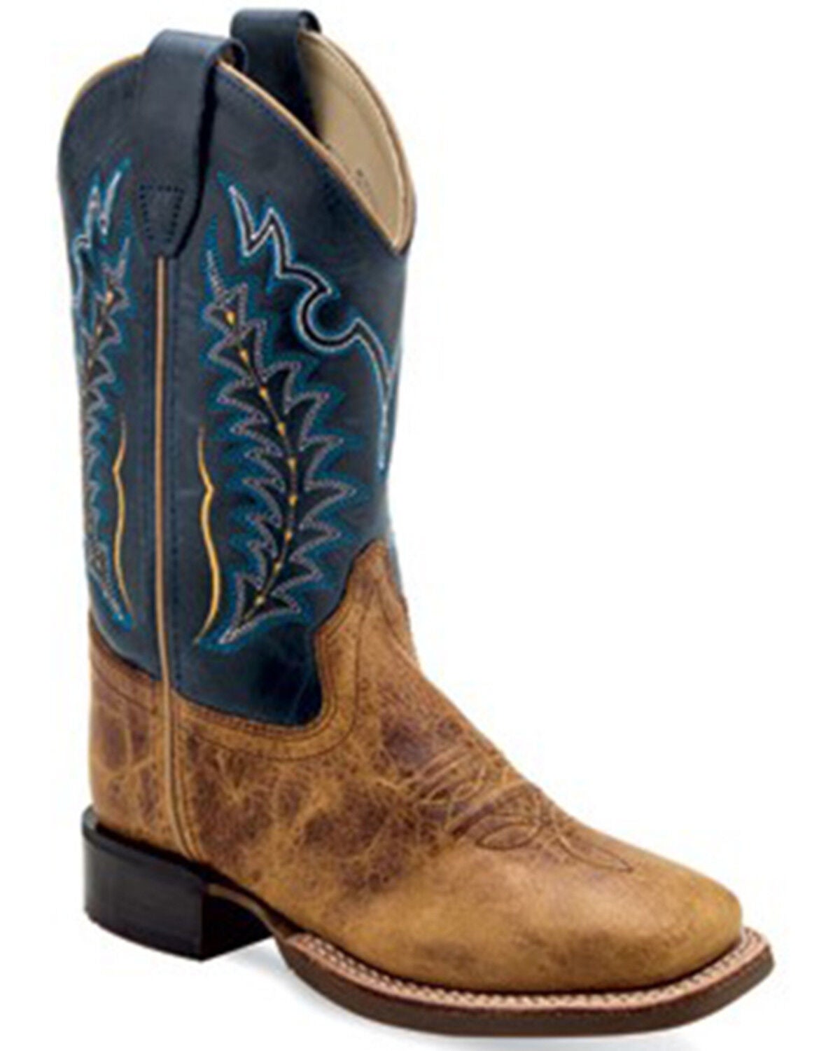 Old West Boys' Cactus Western Boots - Broad Square Toe, Navy