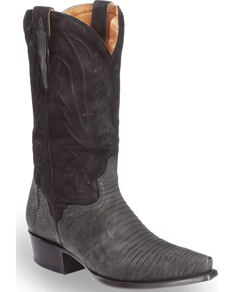 El Dorado Men's Handmade Lizard Black Cowboy Boots - Snip Toe - Country ...