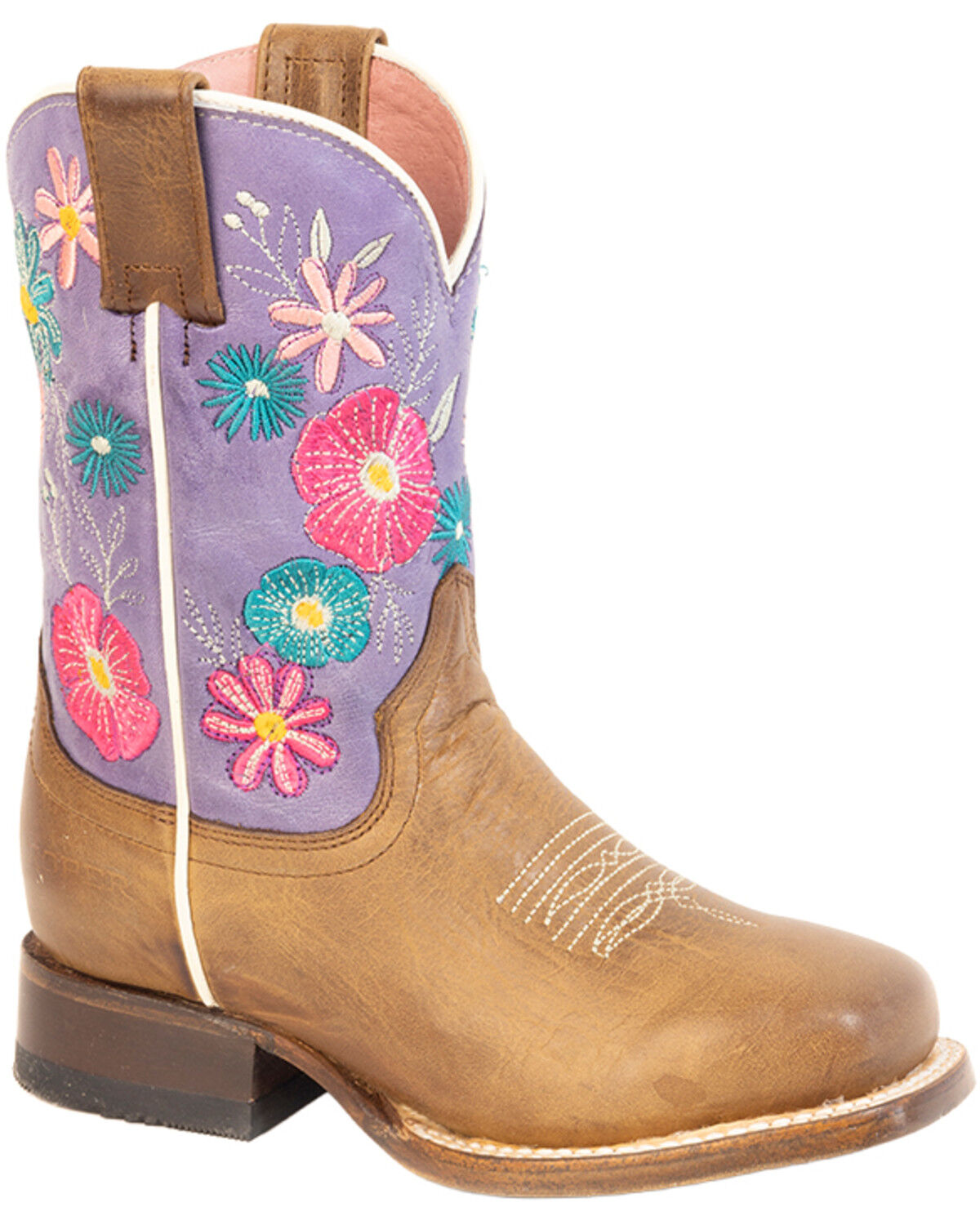 Roper Girls' Flower Girl Western Boots - Broad Square Toe, Brown