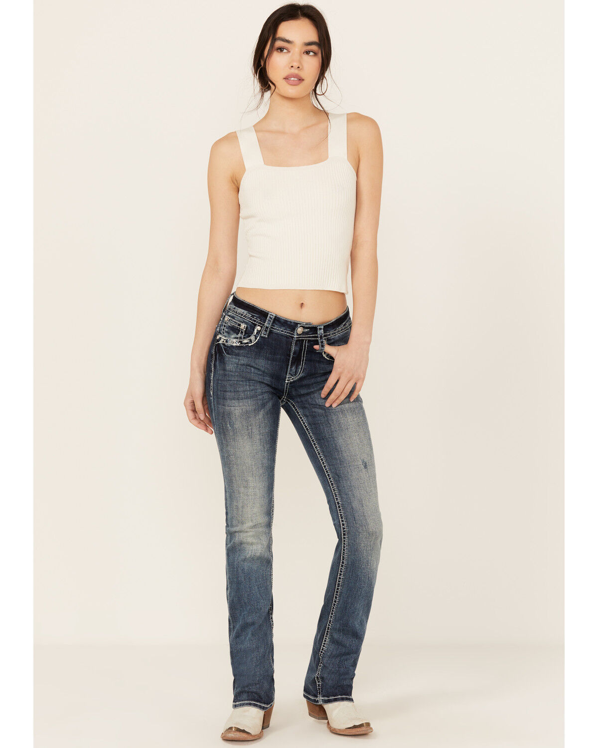 Grace In LA Women's Medium Wash Sequin Longhorn Pocket Mid Grace In LA Women's Medium Wash Sequin Longhorn Pocket Mid