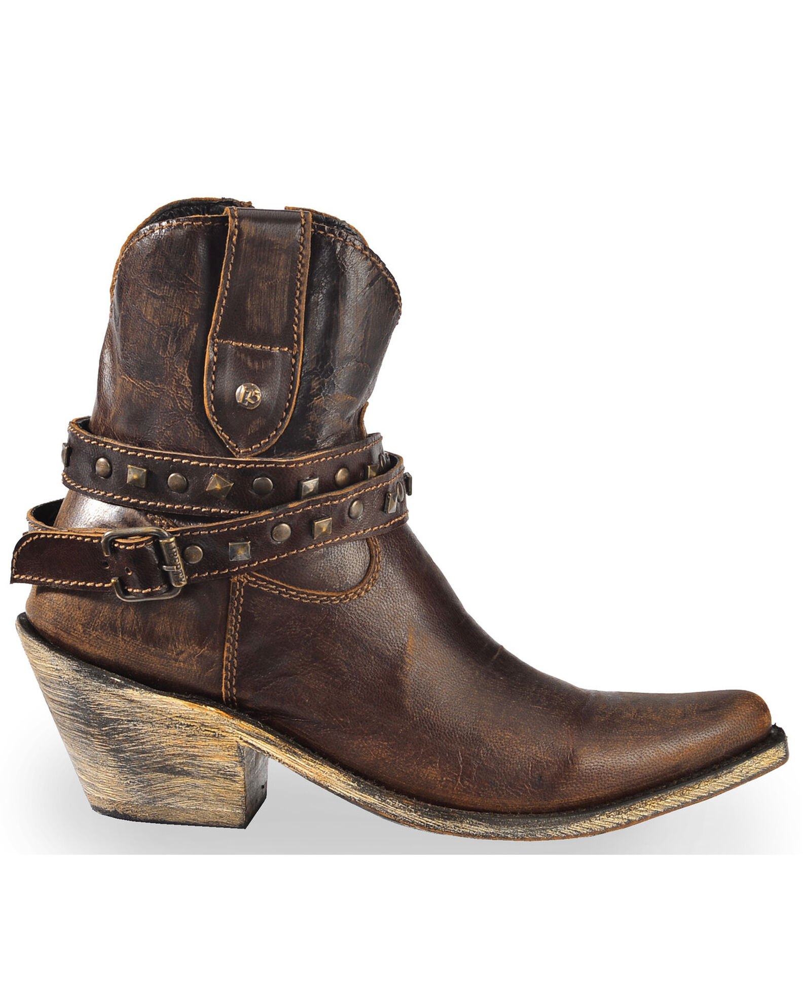 Liberty Black Women's Volcano Brass Studded Harness Booties - Round Toe,