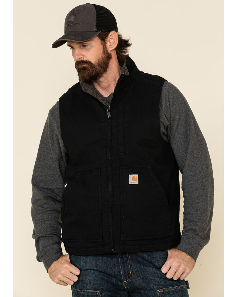 Carhartt Mens Black Washed Duck Sherpa Lined Mock Neck Work Vest Country Outfitter