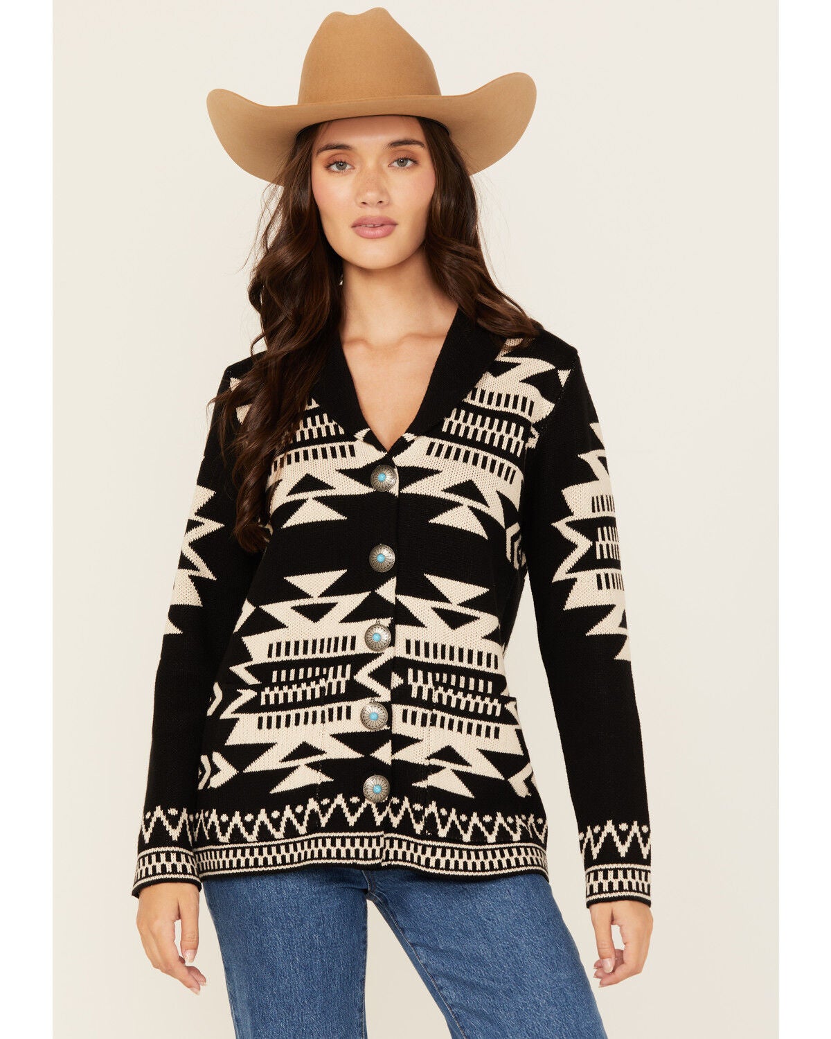 Cotton & Rye Women's Southwestern Print Cardigan, Black, hi-res