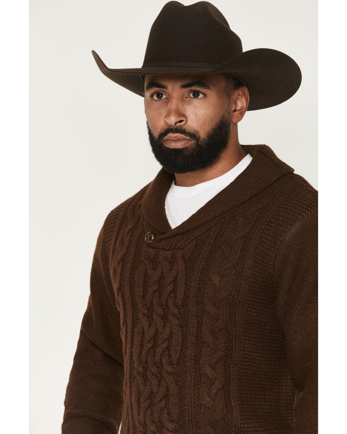 Cotton & Rye Men's Boot Barn Exclusive Solid Cable Knit Sweater, Dark Brown
