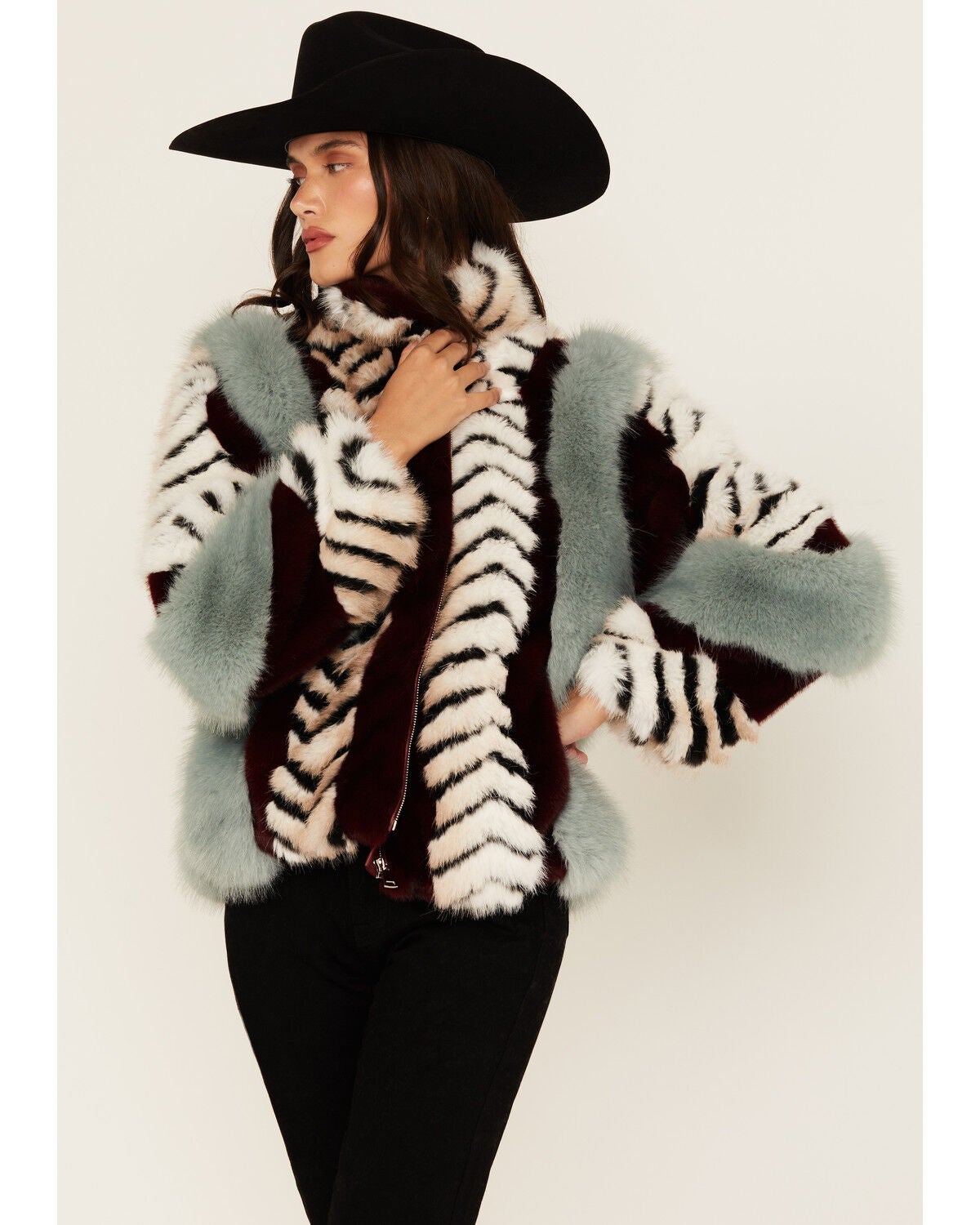 Azalea Wang Women's Inez Striped Faux Fur Jacket, Multi