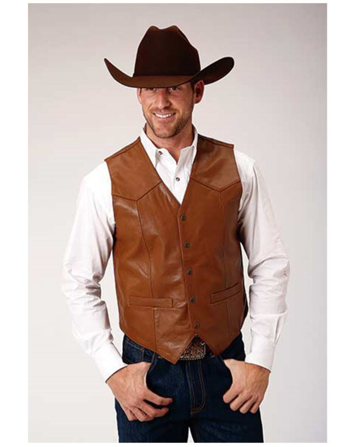Roper Saddle Western Vest, Brown, hi-res