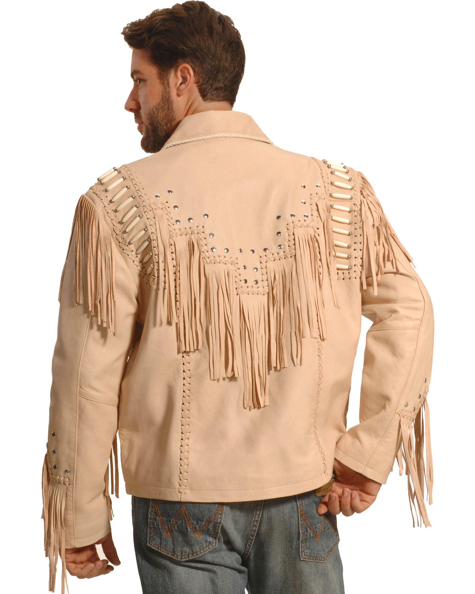 Liberty Wear Men's Fringed Leather Jacket - Big, Cream
