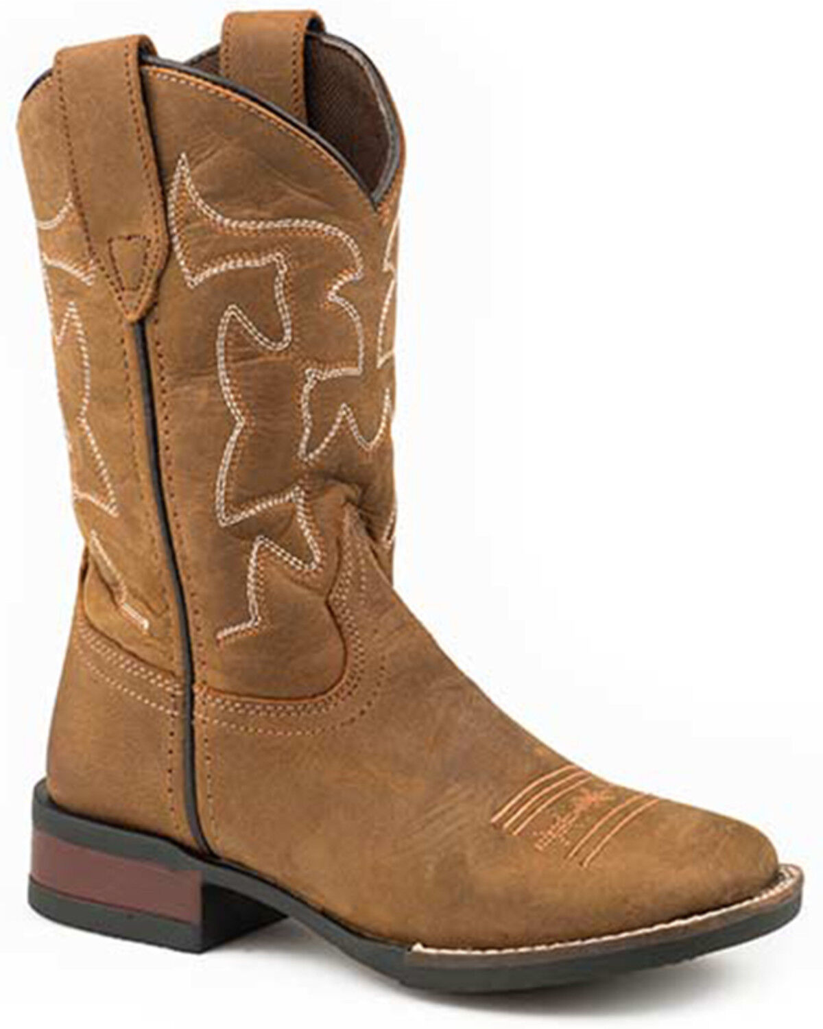 Roper Boys' Cow Hide Western Boots - Broad Square Toe, Brown