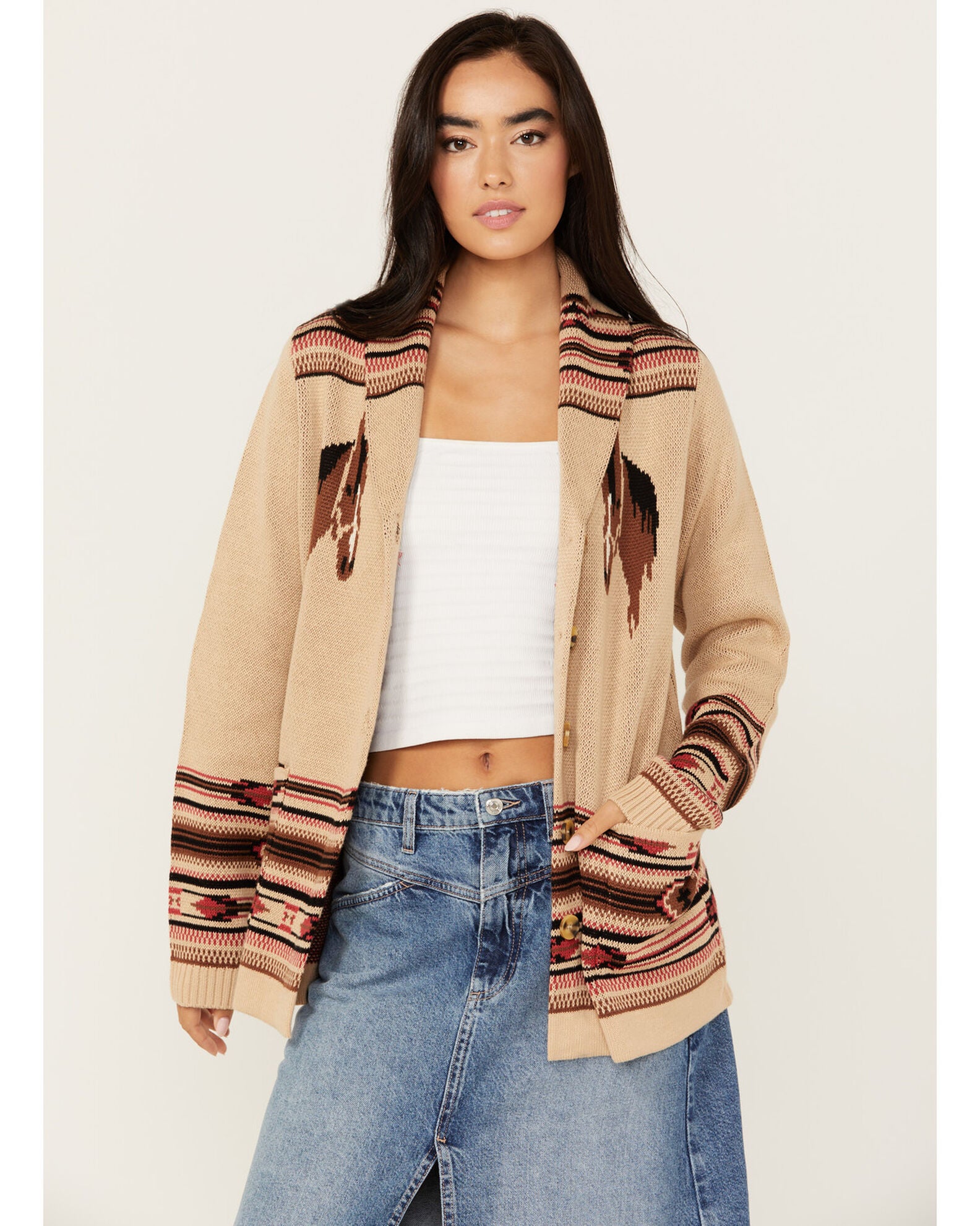 Product Name: Cotton & Rye Women's Horse Motif Print Cardigan