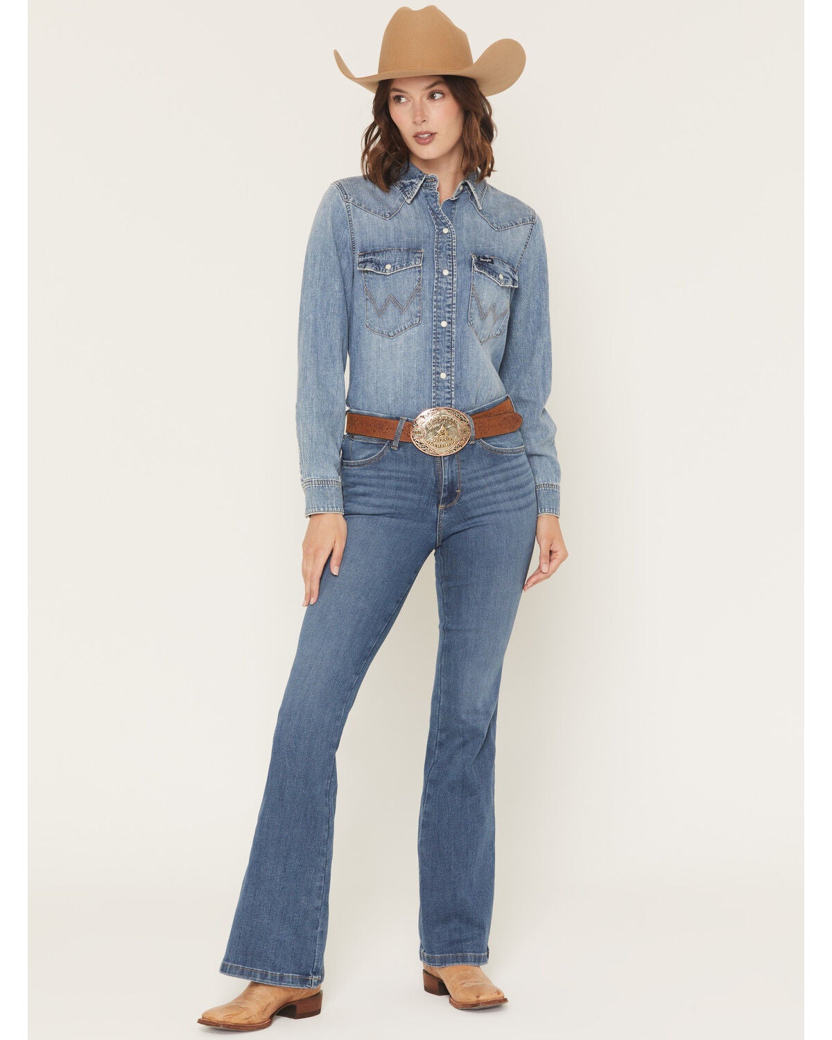 Wrangler Women's Elsie Medium Wash Bespoke High Rise Flare Stretch Denim Jeans, Medium Wash