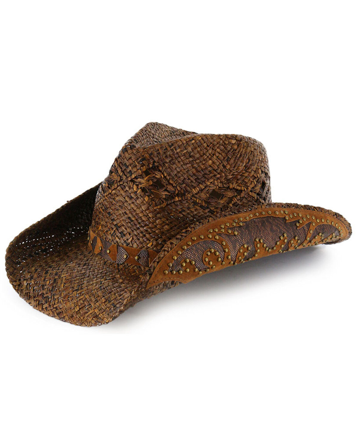 Shyanne Women's Embellished Straw Cowboy Hat, Brown, hi-res