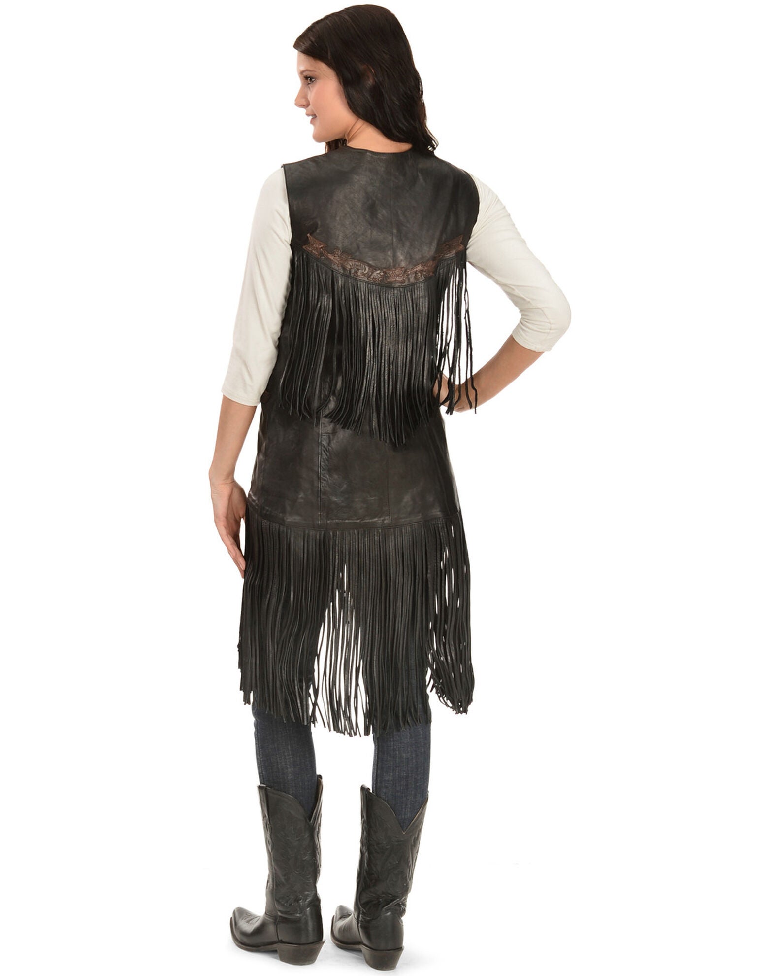 Kobler Leather Women's Ciqala Leather Fringe Vest, Black