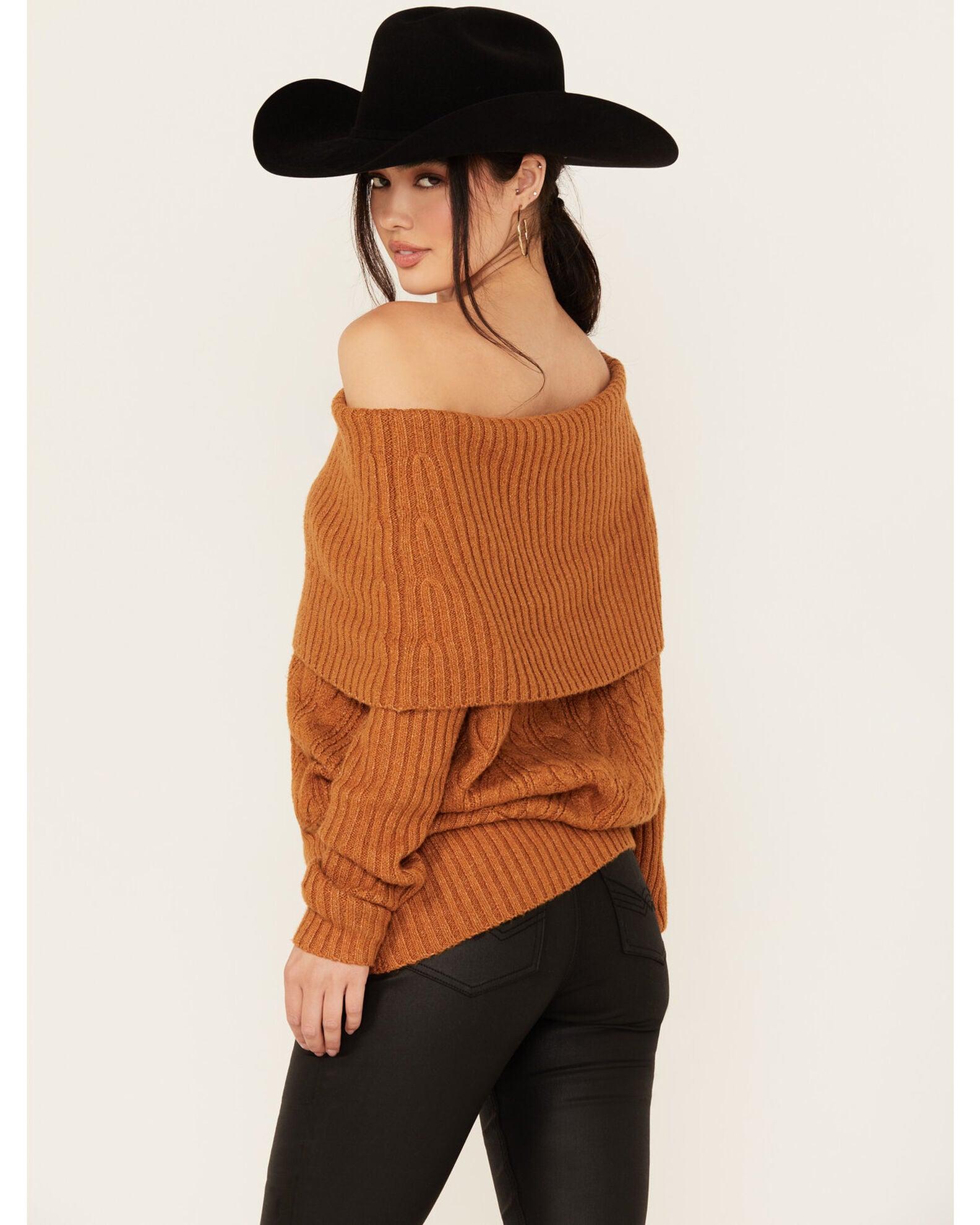 Shyanne Women's Off The Shoulder Cable Knit Sweater, Gold