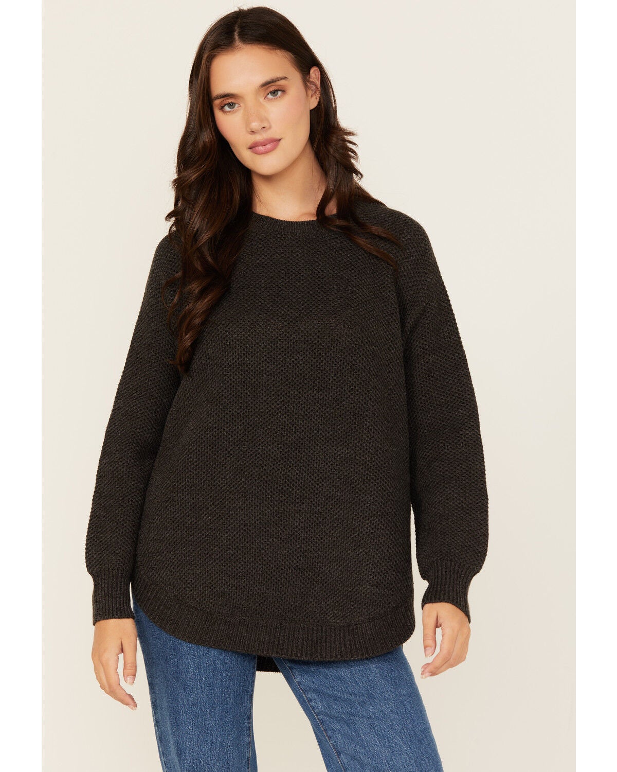 Cotton & Rye Women's Round Bottom Textured Sweater, Charcoal, hi-res