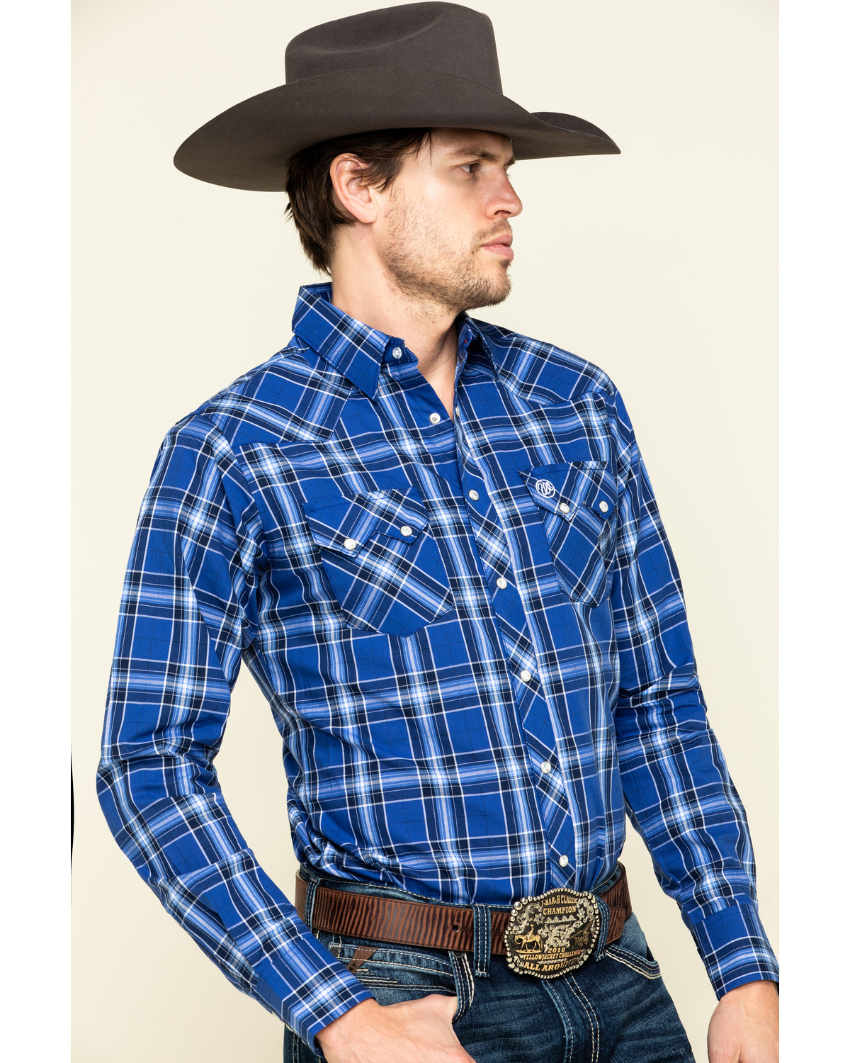 Wrangler Retro Men's Blue Plaid Long Sleeve Western Shirt - Country ...